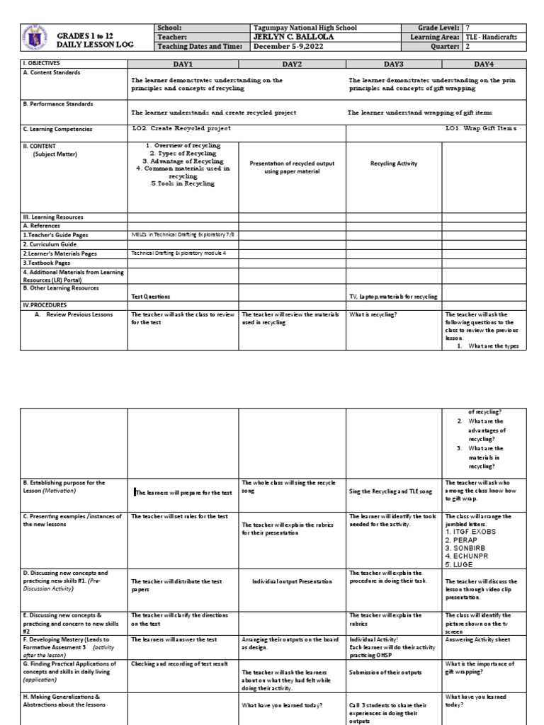 DLL g7 - Week 5 | PDF | Educational Assessment | Teachers