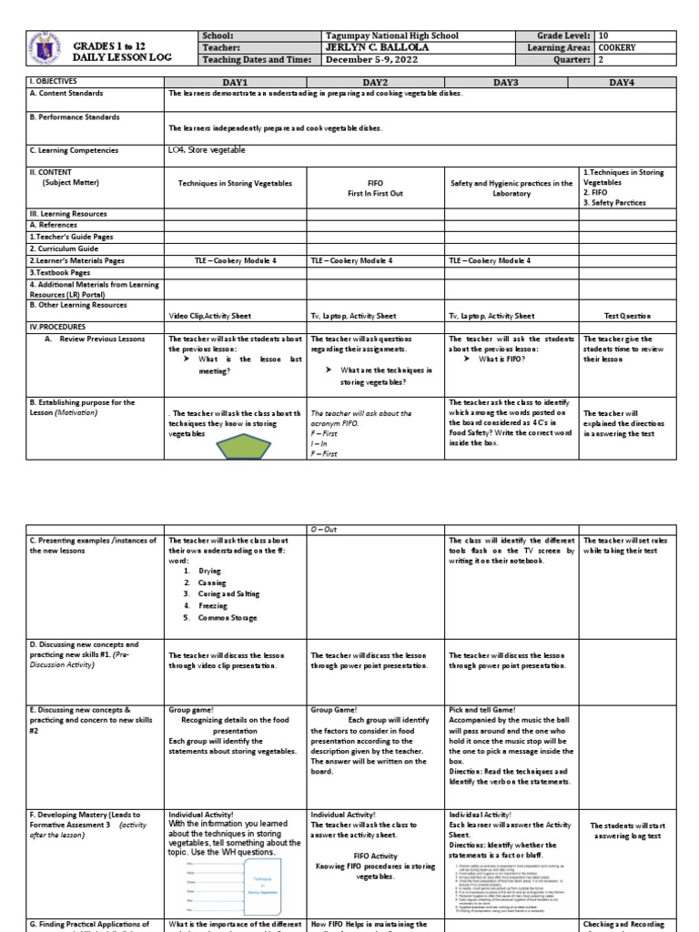 DLL g10 Q2W5 | PDF | Educational Assessment | Multiple Choice