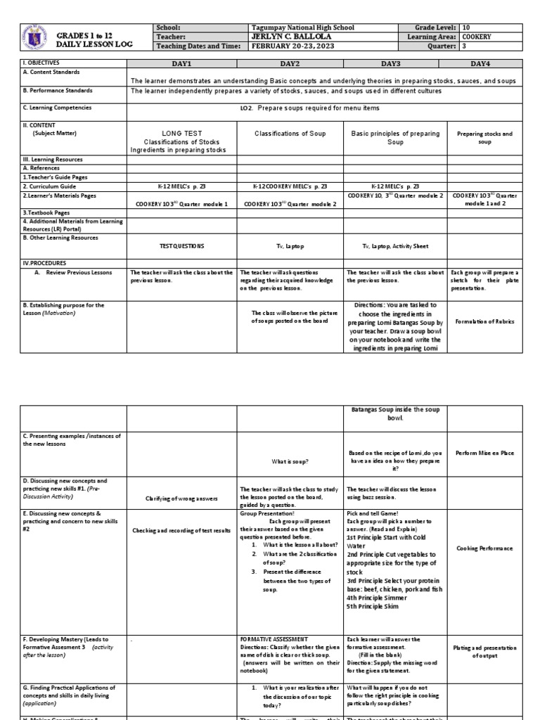 DLL g10 Q3W2 | PDF | Learning | Teachers