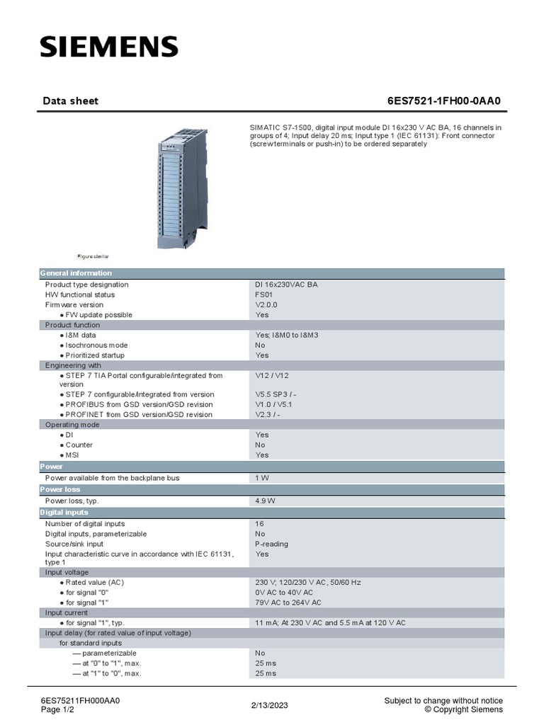 Input Module DI16x230VAC Datasheet | PDF | Electronic Engineering ...