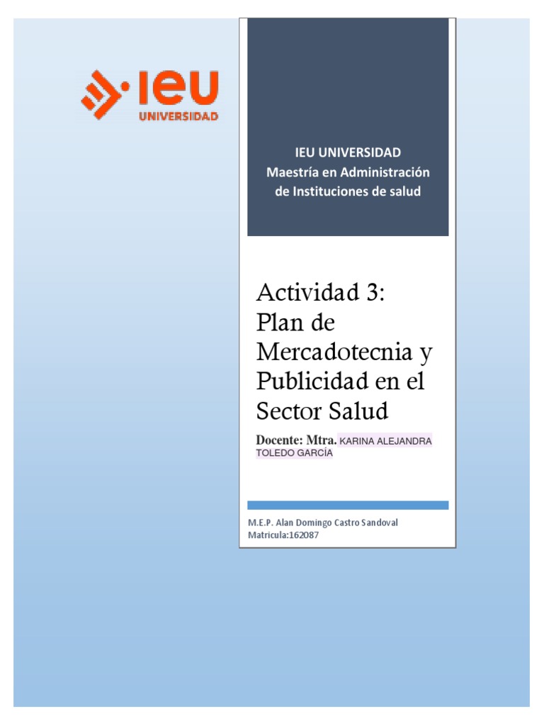 Actividad 3 Plan de Mercadotecnia y Publicidad en El Sector Salud | PDF | Marketing | Publicidad