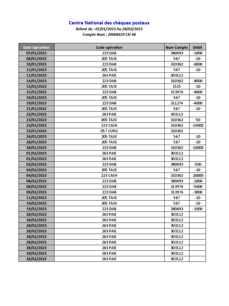 Relevé CCP Janv-Fév 2023 | PDF | Technologie et ingénierie