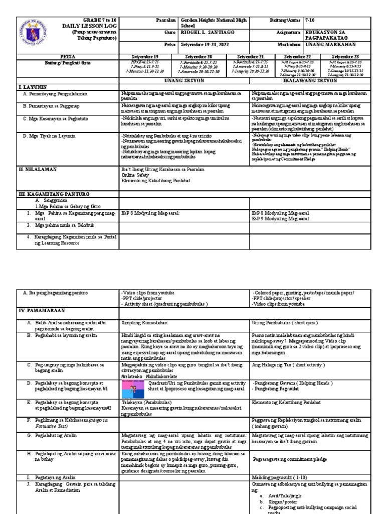EsP7 DLL 1stQUARTER EsP7 W5 Sept. 19 23 2022 Pambubulas | PDF