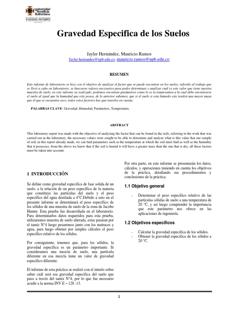 Gravedad Especifica de Los Suelos | PDF | Sólido | Agua