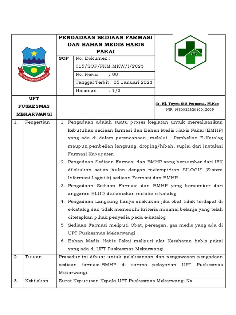 Sop Pengadaan Sediaan Farmasi Dan BMHP | PDF