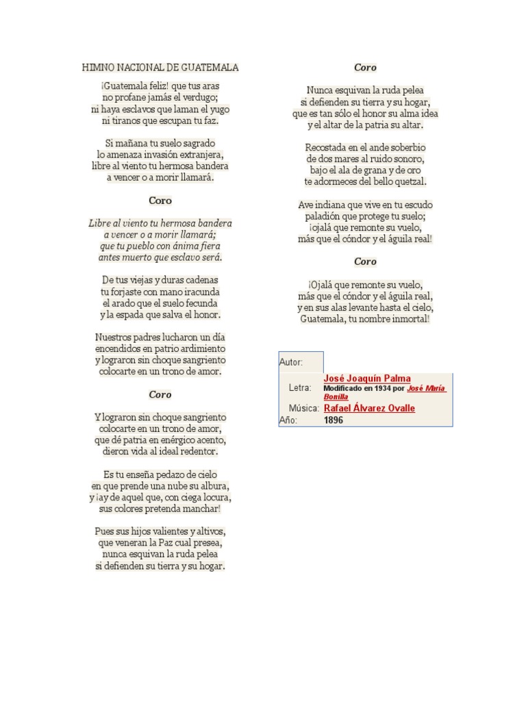Himno Nacional de Guatemala Granadera Jura de La Bandera | PDF