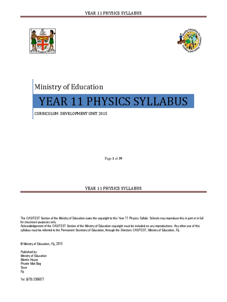 Year 11 Physics Syllabus 2015 | PDF | Force | Waves