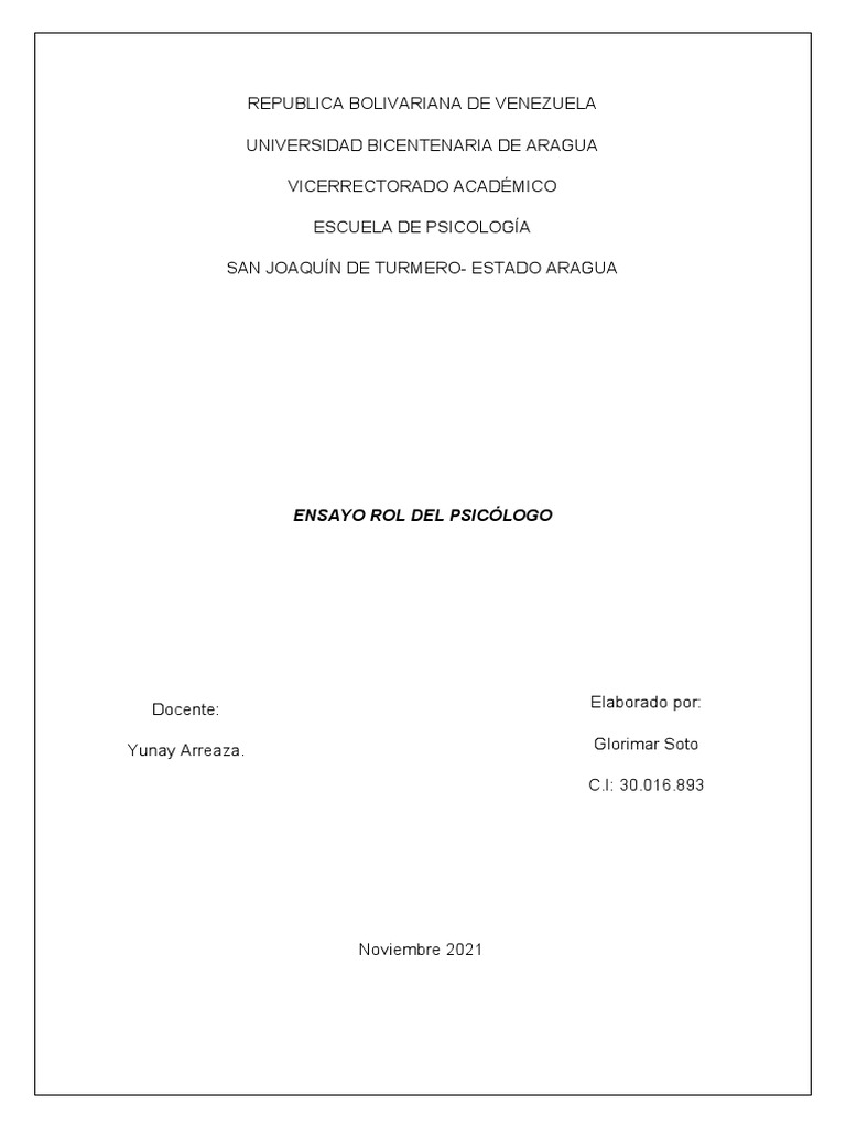 Ensayo Rol Del Psicologo, Evaluacion #4. Glorimar Soto | PDF | Las ...