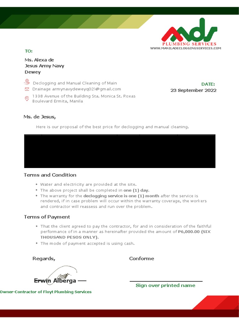 Declogging Proposal for Sta. Monica | PDF | Home & Garden