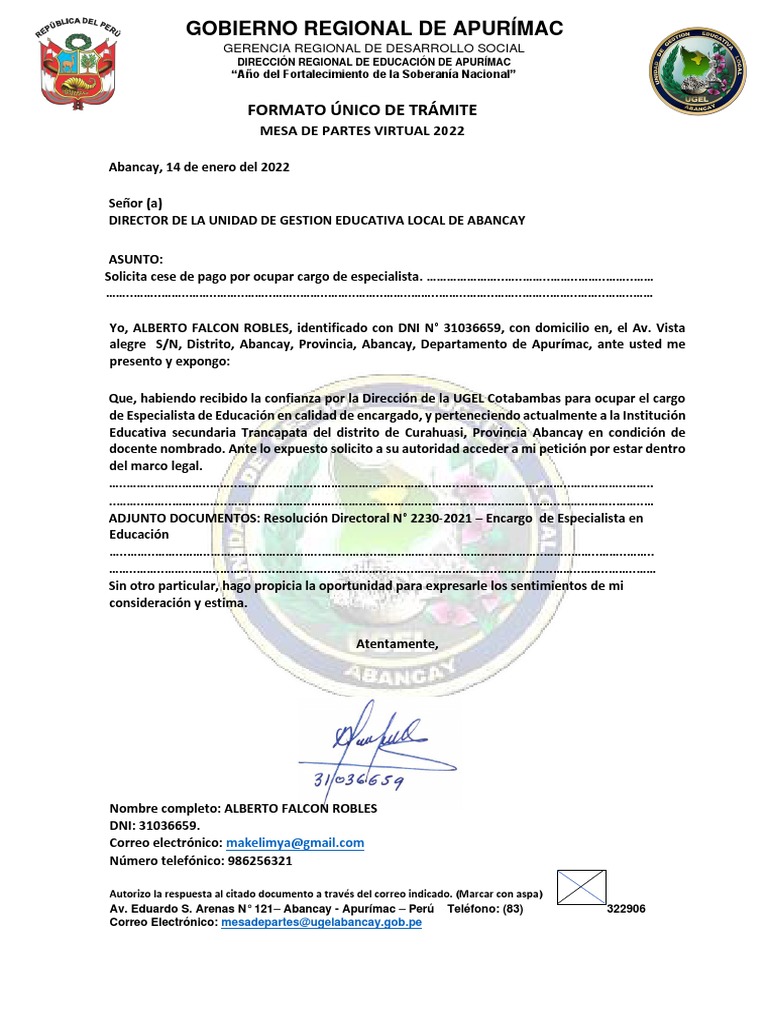 Solicitud Cese de Pago | PDF