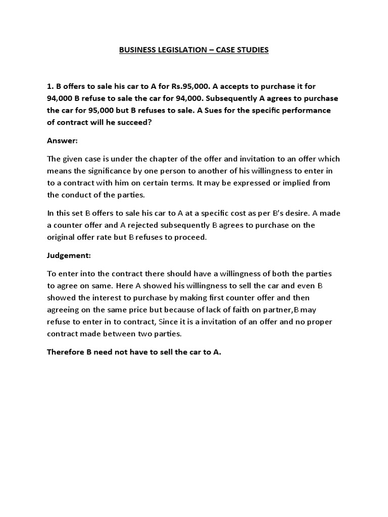 Business Law Case Studies on Contracts | PDF