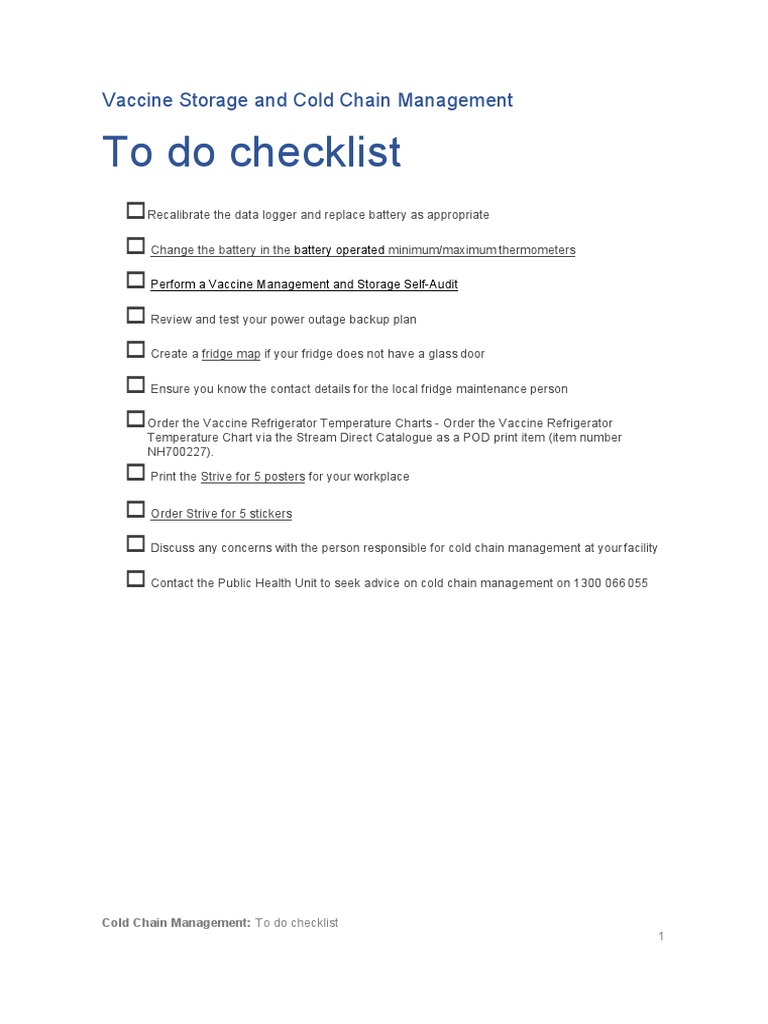 Cold Chain Management Checklist Fridge | PDF