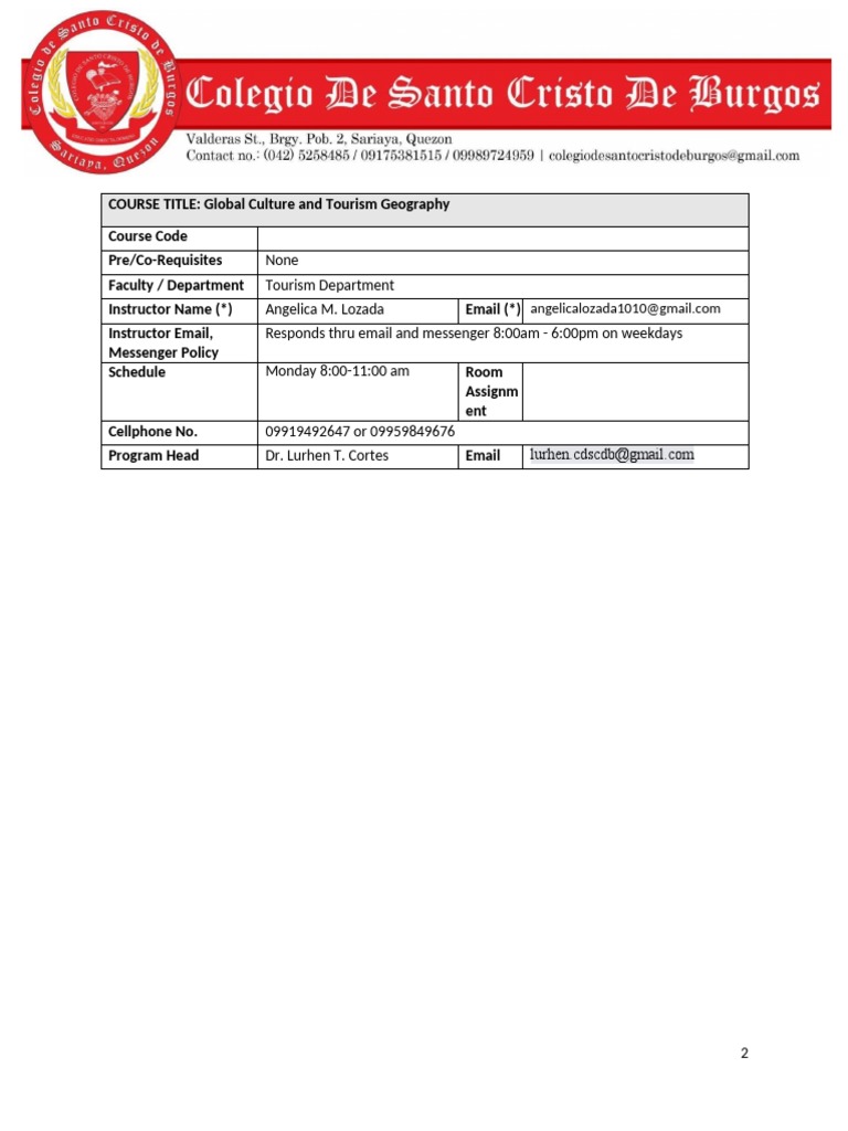 CDSCDB-Course-Outline-Global Culture | PDF | Educational Assessment ...