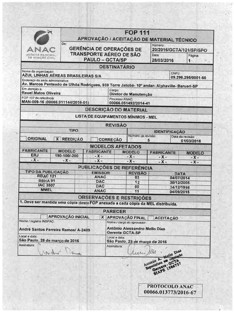 E190 - E195 - Minimum Equipment List (MEL) | PDF | Aeroespacial | Brasil