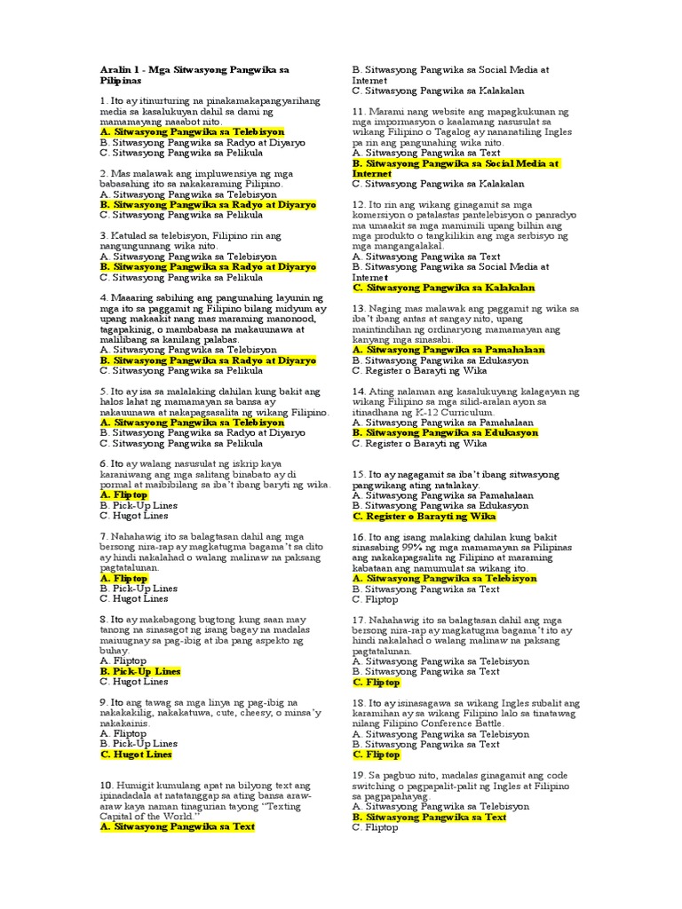 Komunikasyon at Pananaliksik Sa Wika at Kulturang Pilipino Practice ...