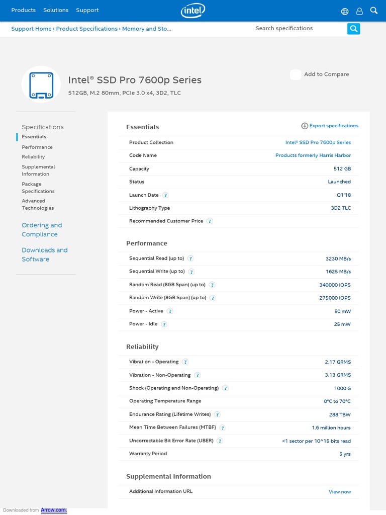 Intel SSD Pro 7600p Series | PDF | Solid State Drive | Intel