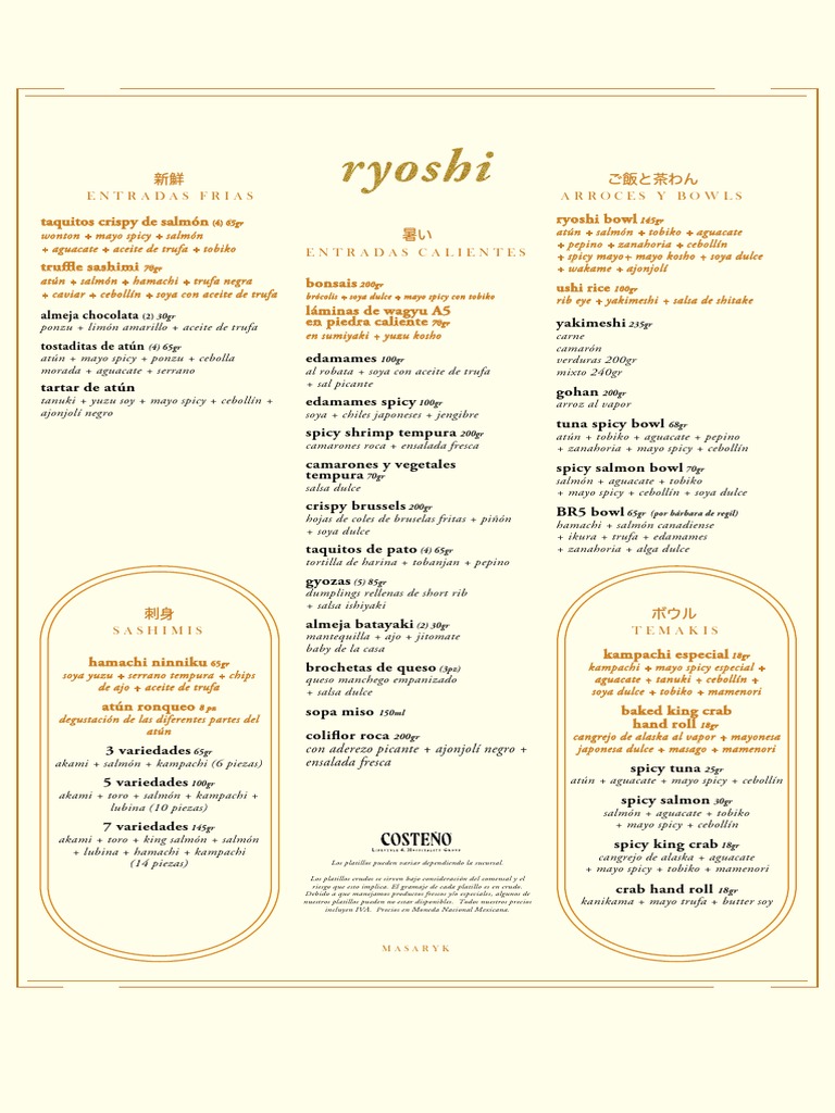 Ryoshi Masaryk Alimentos 3FEB23 | PDF | Cocina occidental | Preparación de comida y bebida