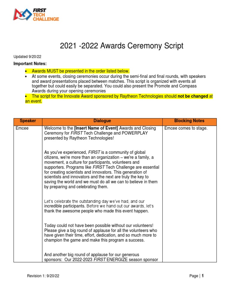Awards Ceremony Script | PDF
