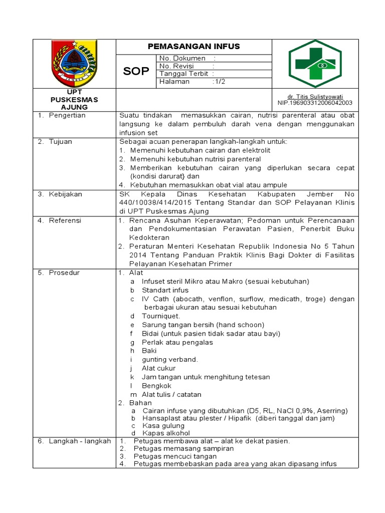 SPO PEMASANGAN INFUS Fix | PDF
