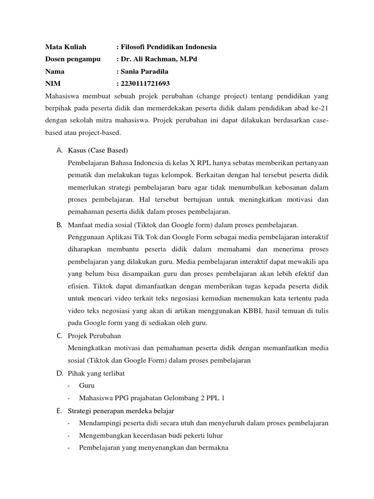 Aksi Nyata Topik 5 Filosofi Pendidikan | PDF