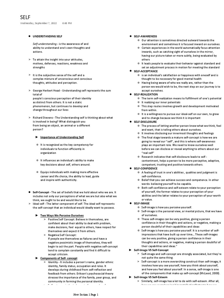 SELF | PDF | Self Esteem | Self Concept