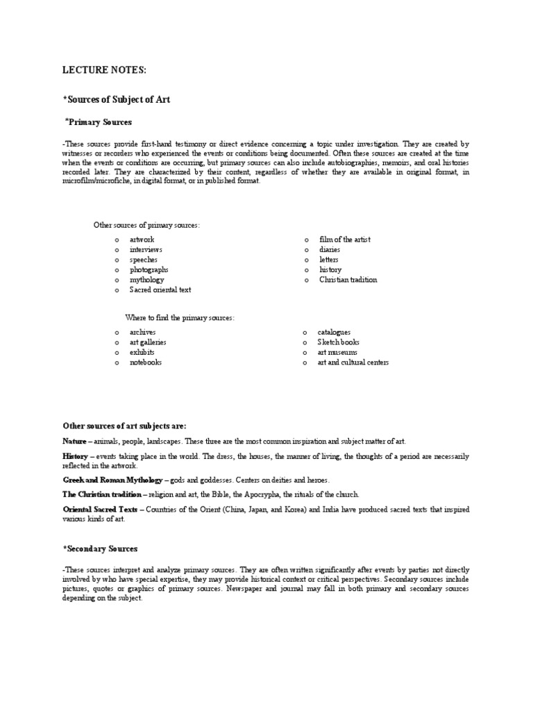 Primary and Secondary Sources in Art | PDF | Primary Sources