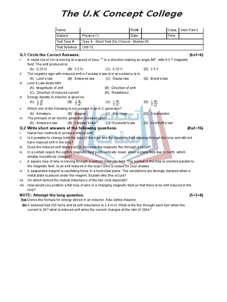 Physics 12 Chapter 15 Pdf Inductance Inductor