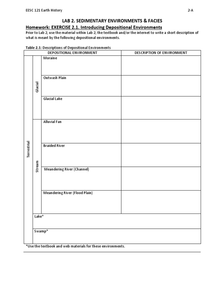 EESC121 Lab2 Worksheets | PDF | Sedimentary Rock | Sand