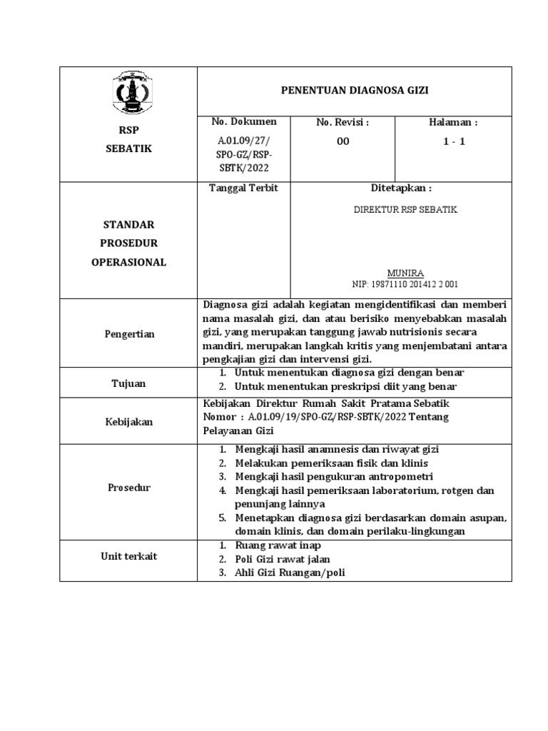 Prosedur Diagnosa Gizi RSP Sebatik | PDF | Kesehatan Holistik