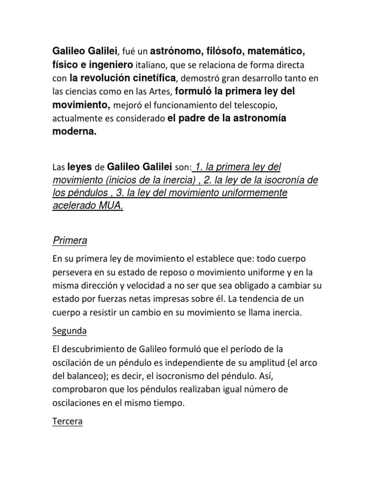 Aportes de Galileo Galilei a la ciencia | PDF | Ciencia y matemáticas