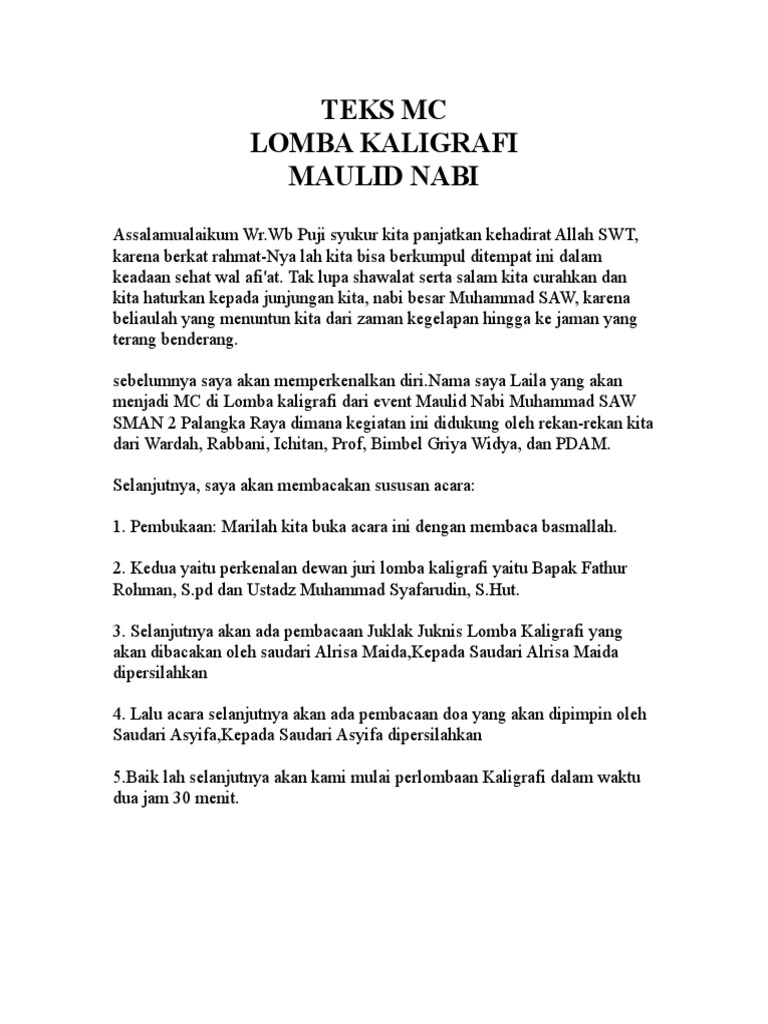 Teks MC Lomba Kaligrafi | PDF