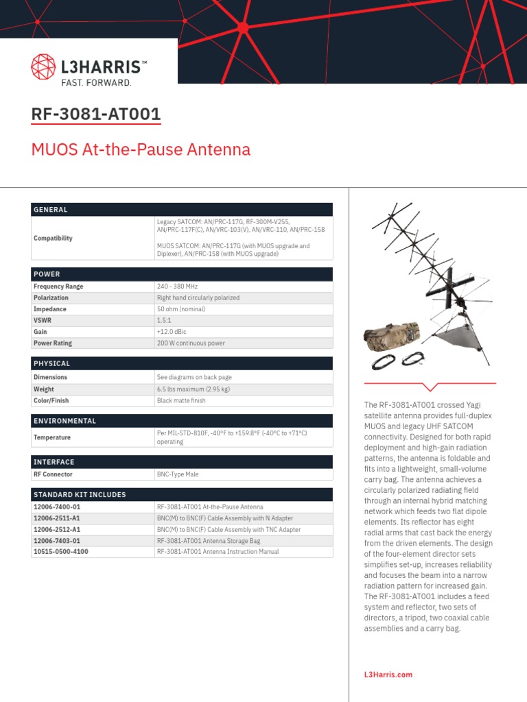 Cs Tcom RF 3081 At001 Muos Antenna Spec Sheet | PDF | Antenna (Radio ...