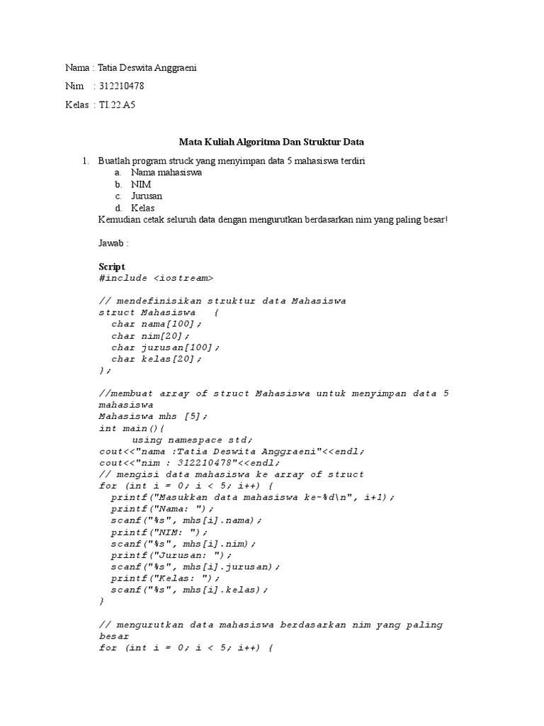 UAS Algoritma Tatia. D.A - 312210467 | PDF