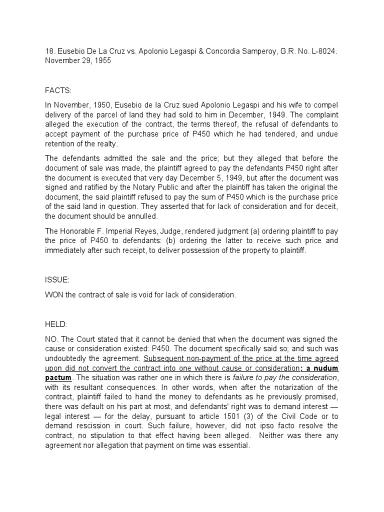 Eusebio de La Cruz vs. Apolonio Legaspi & Concordia Samperoy, G.R. No ...