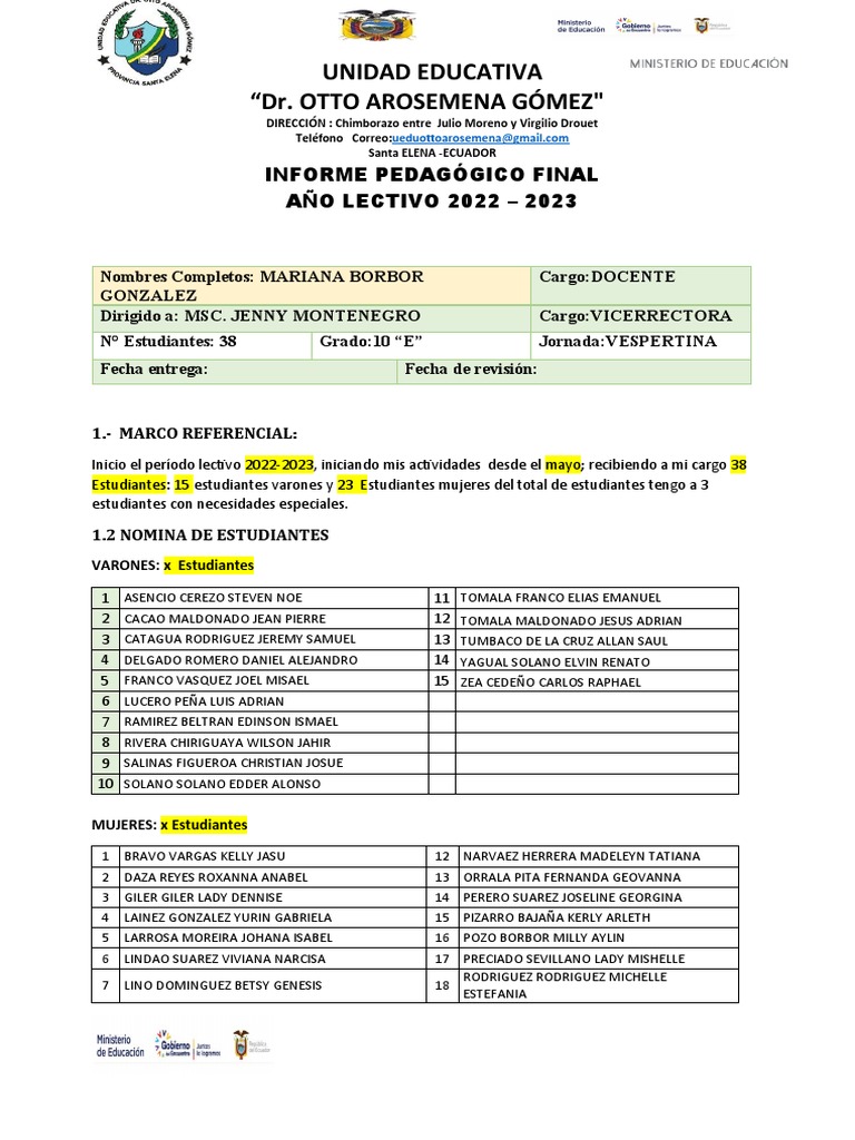 Informe Pedagógico 2022 - 2023-2 | PDF | Science
