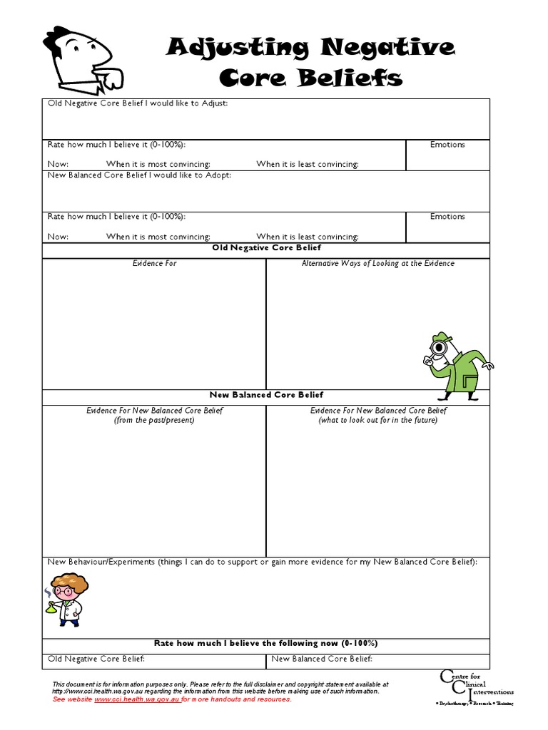 Self-Esteem Worksheet - 05 - Adjusting Negative Core Beliefs | PDF