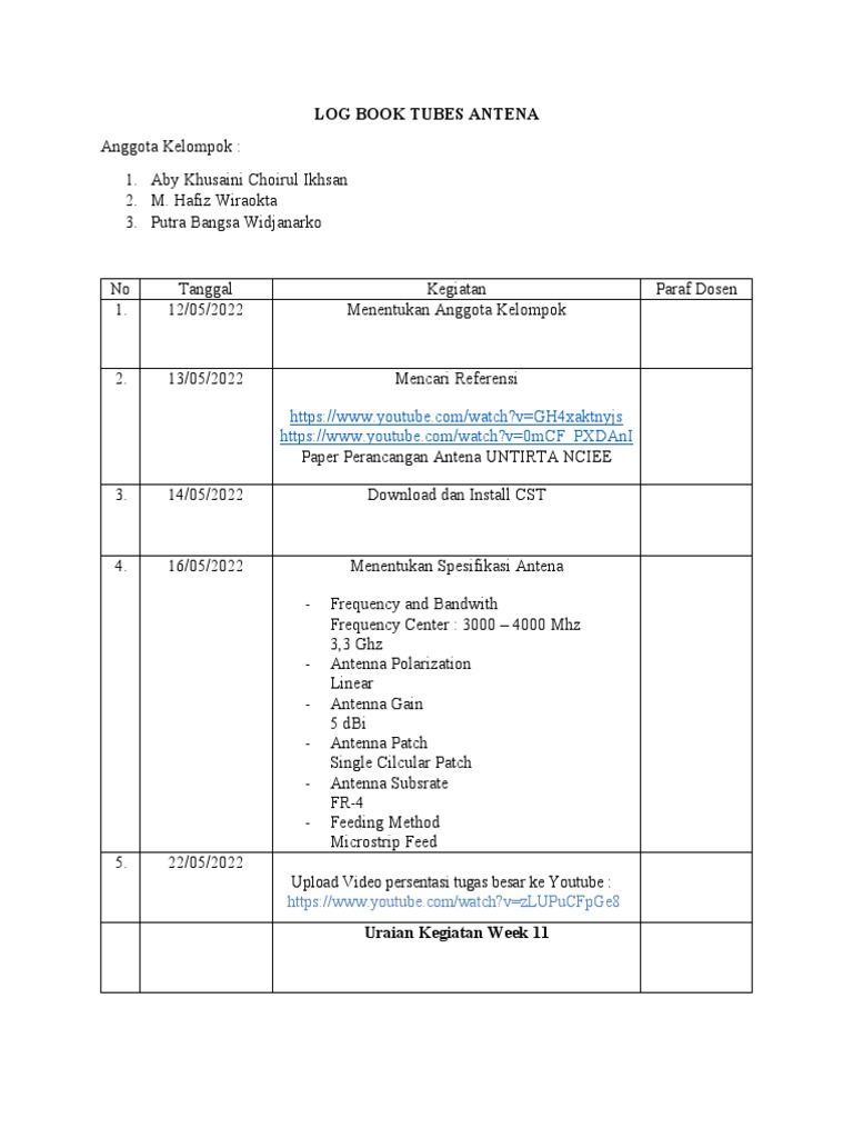 Log Book Proyek Antena CST 2022 | PDF