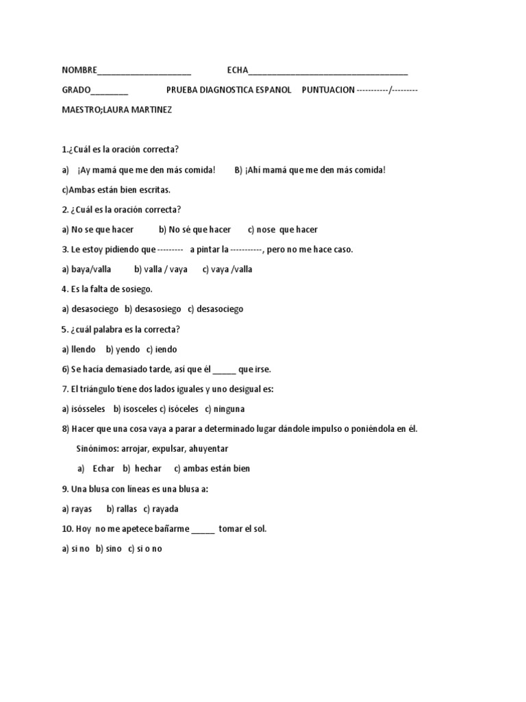 Diagnostica de Español Explora | PDF | Estudios de idiomas extranjeros