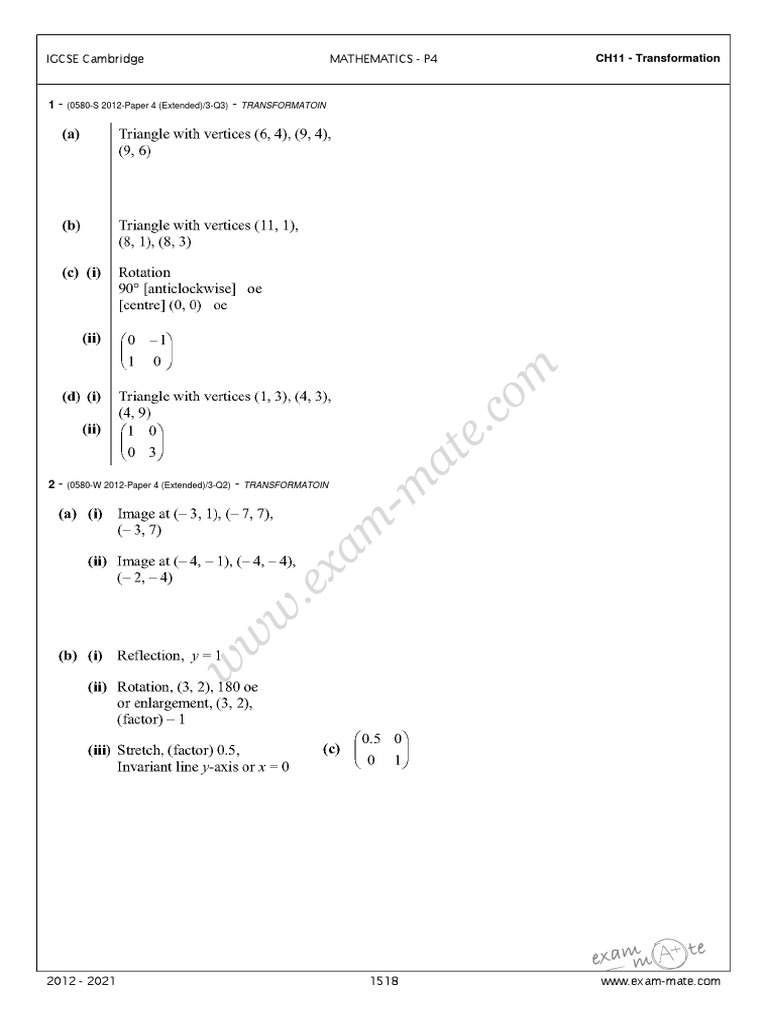 IGCSE Math: Chapter 11 Transformations | PDF | Mathematical Physics ...