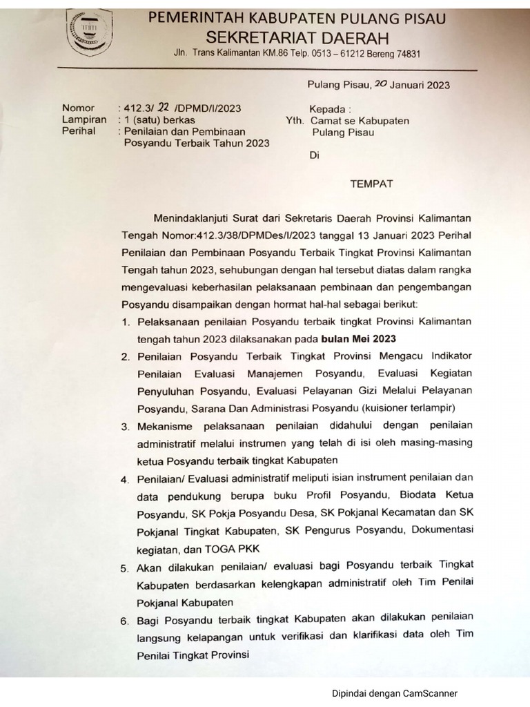Surat Penilaian Dan Pembinaan Posyandu Tahun 2023 | PDF