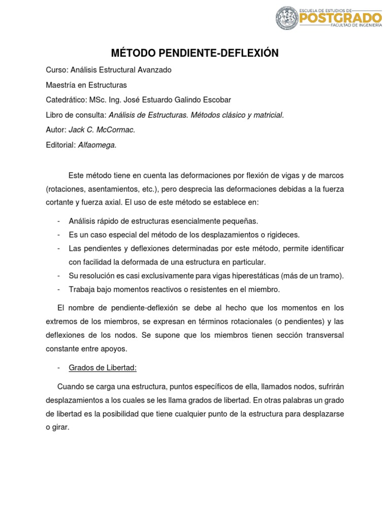 Método de Pendiente Deflexión | PDF | Viga (Estructura) | Análisis estructural