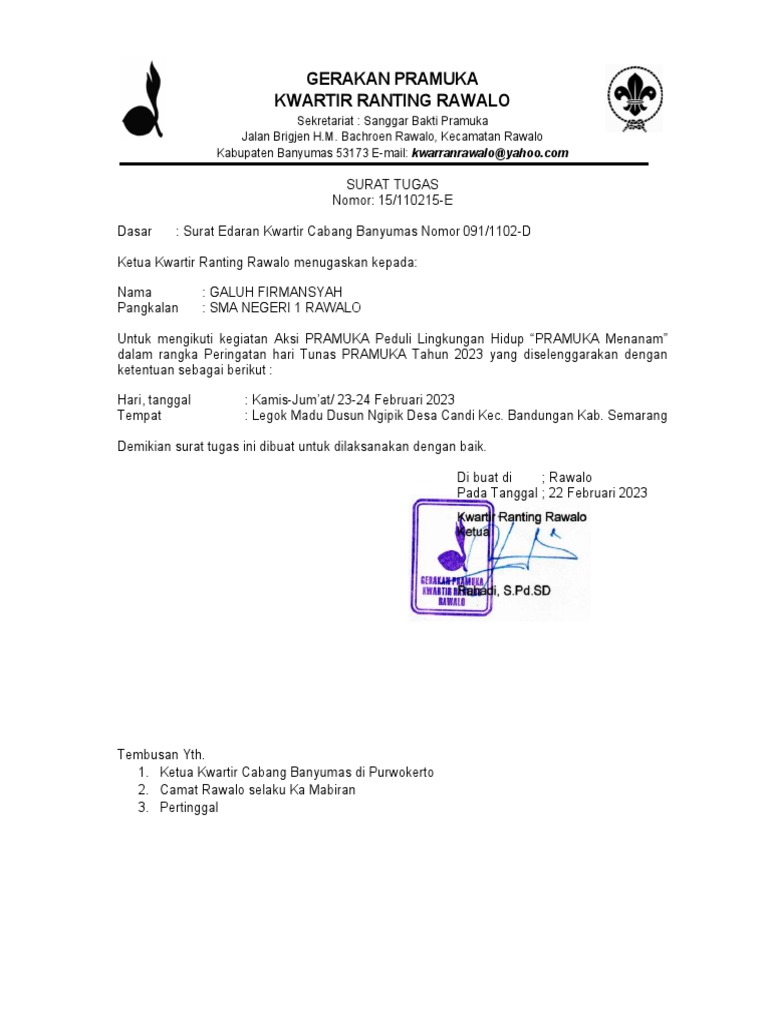 Surat Tugas Pramuka Peduli | PDF