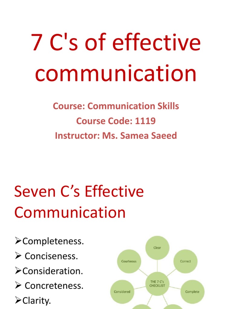 7 C's of Effective Communication | PDF | Communication | Psychological ...