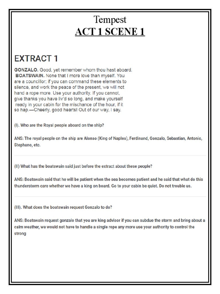 Tempest Act 1 Scene 1 Summary | PDF