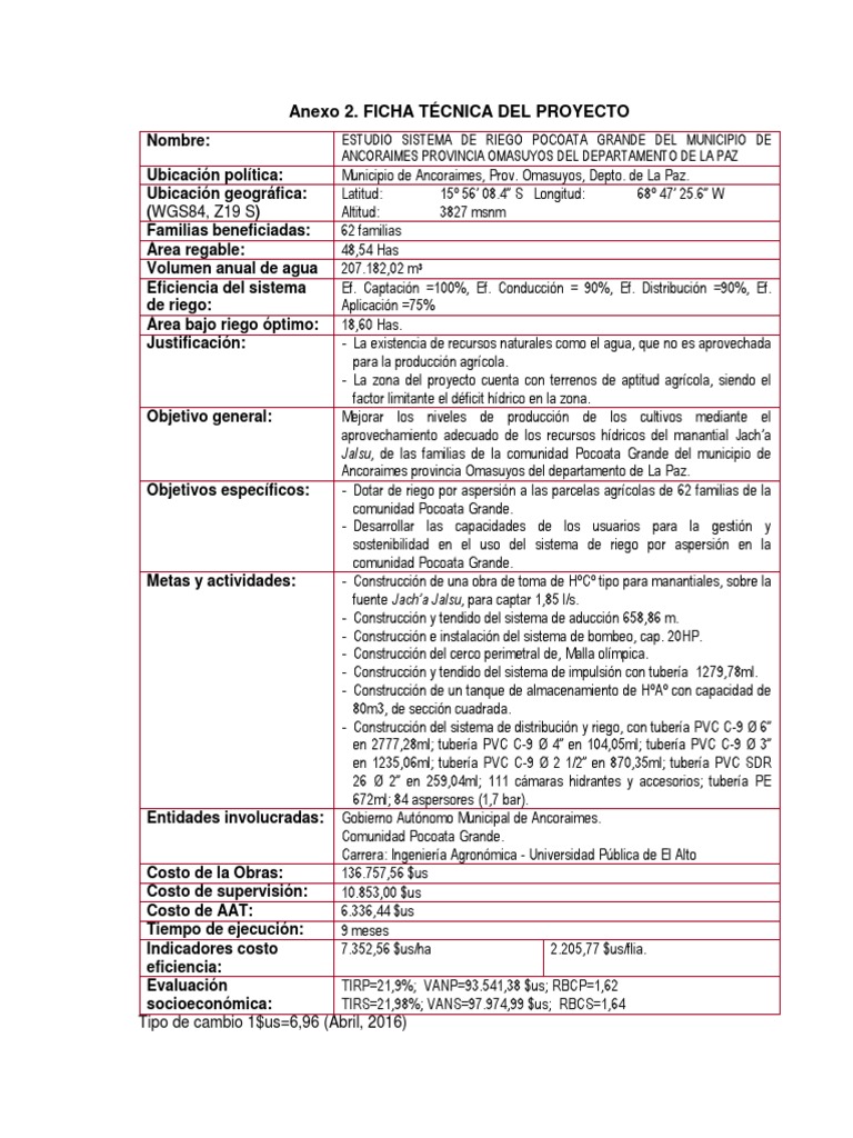 Anexo 2. Ficha Técnica | PDF | Riego | Entorno natural