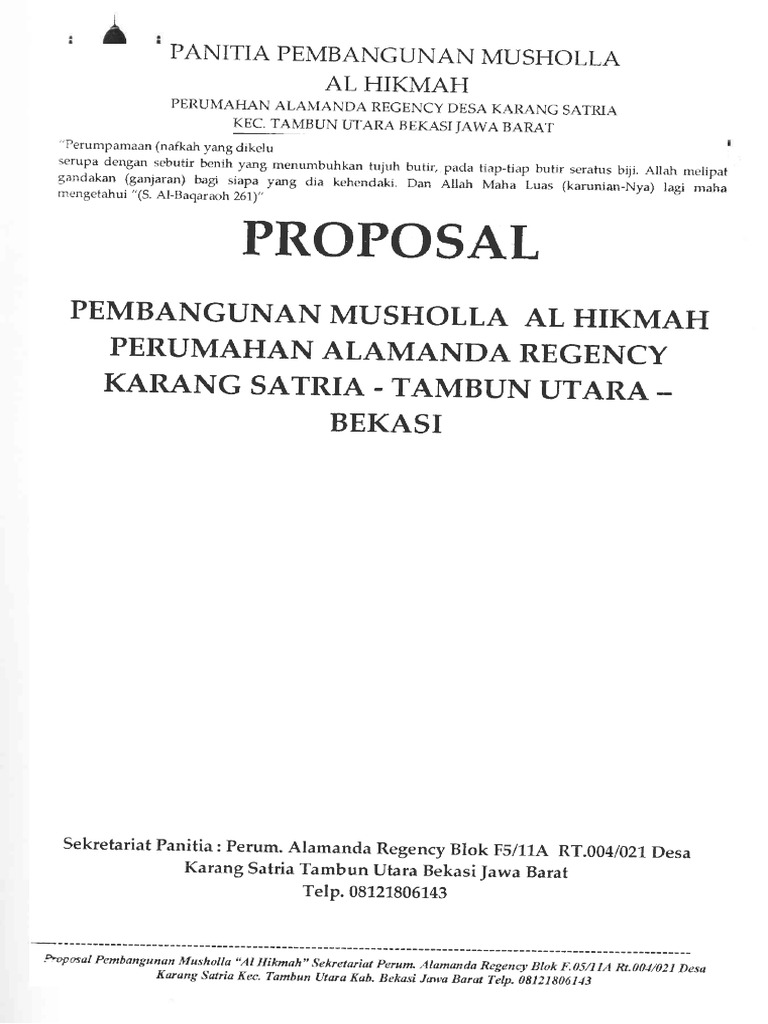 Proposal Pembangunan Musholla Al Hikmah Perumahan Alamanda Regency Bekasi I (Attang Satria ...