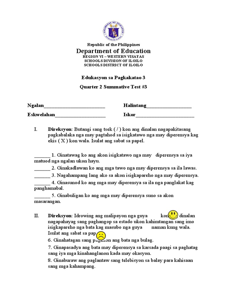 Grade 3 Summative Test Q at No. 3 in Esp 3 | PDF