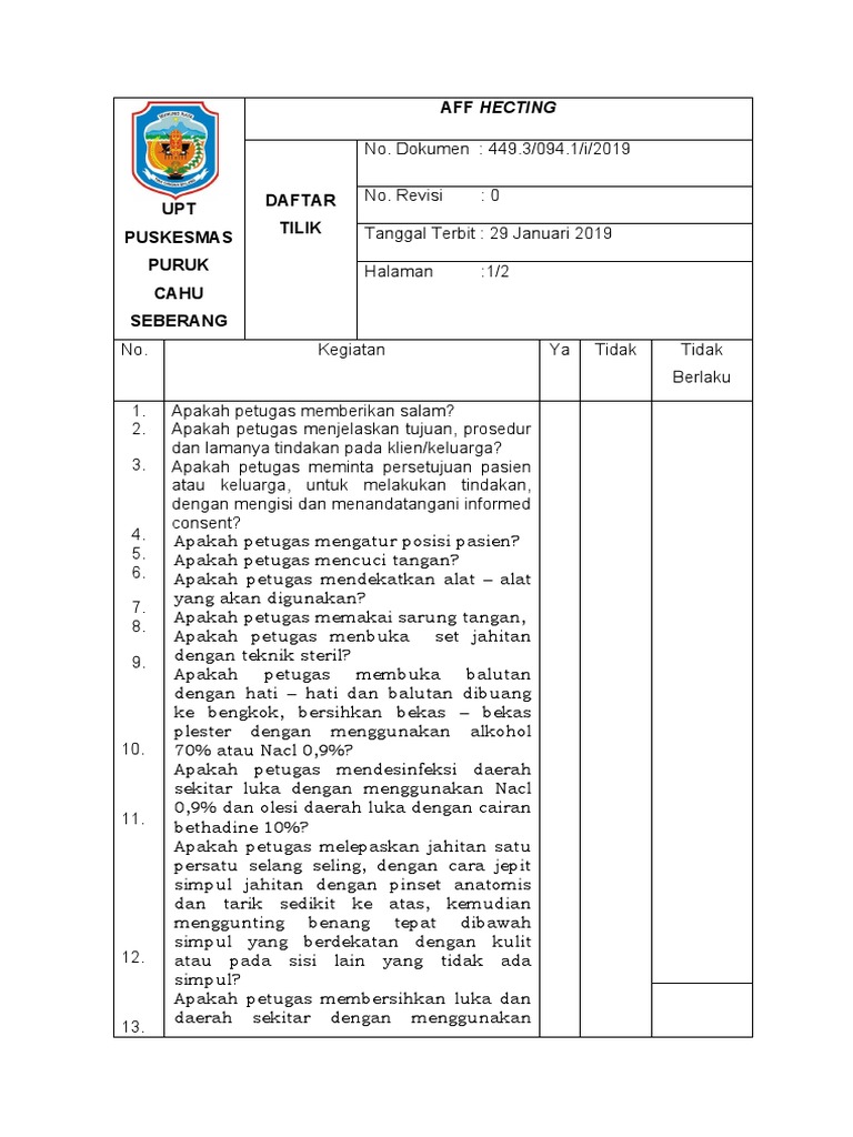 Format Daftar Tilik - AFF HECTING | PDF