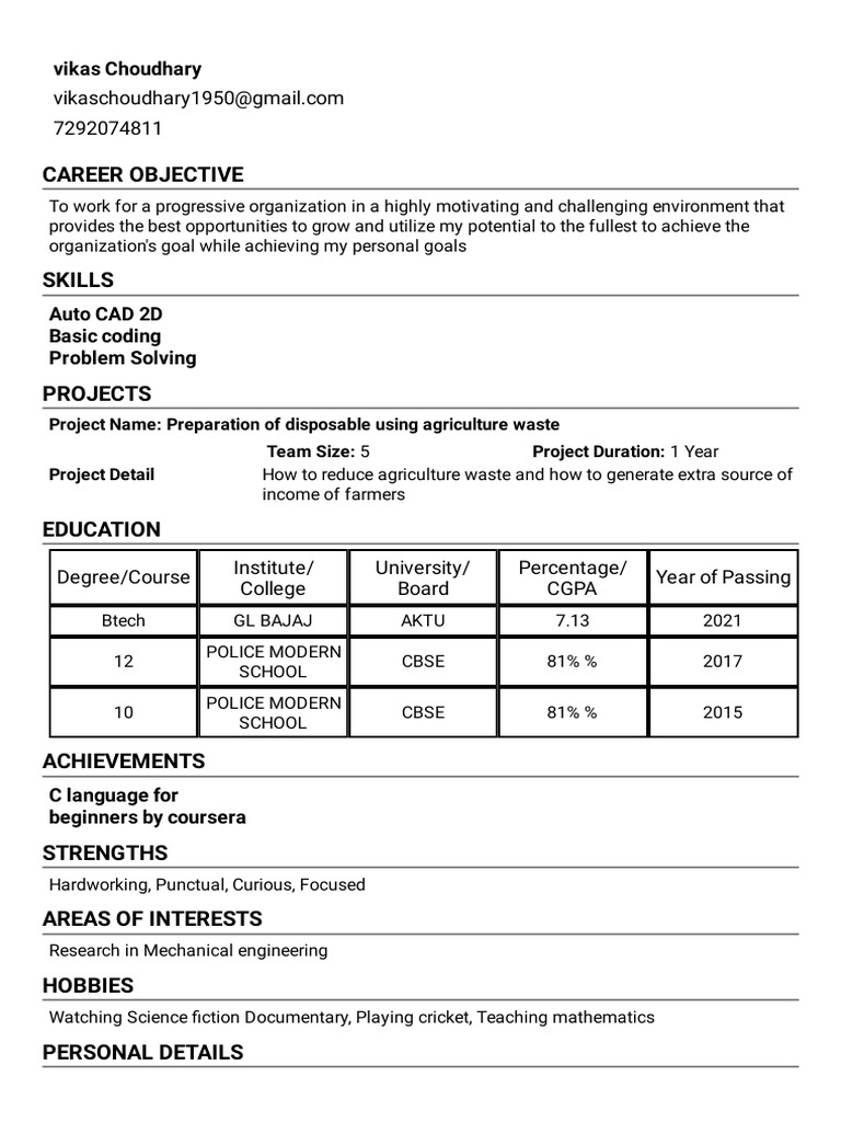 Resume - Vikas Choudhary - Format1 | PDF