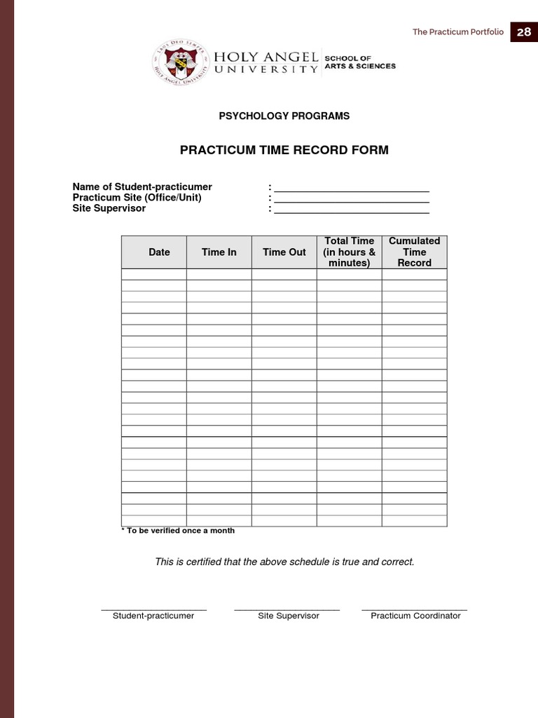 FORM 5 Psychology Programs Practicum Time Record Form 1 | PDF | Computers